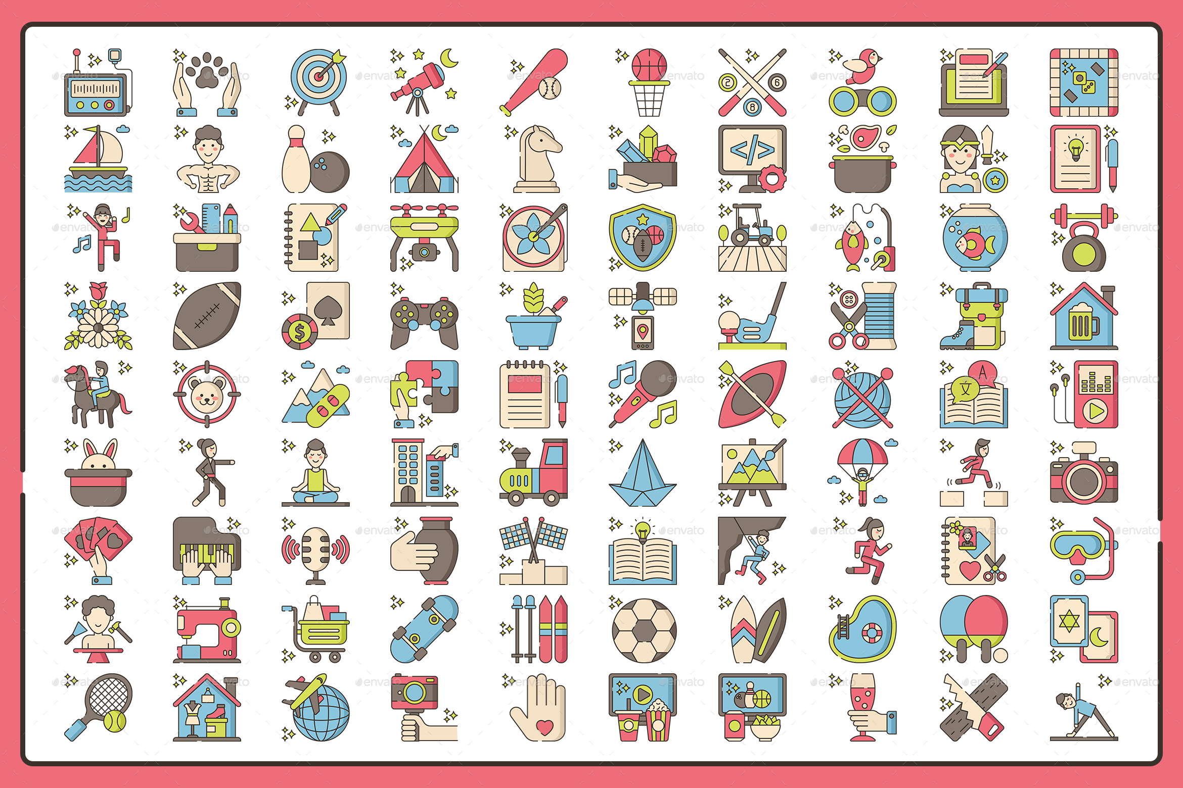 90 Hobby Icons | Hazel Series, Icons | GraphicRiver