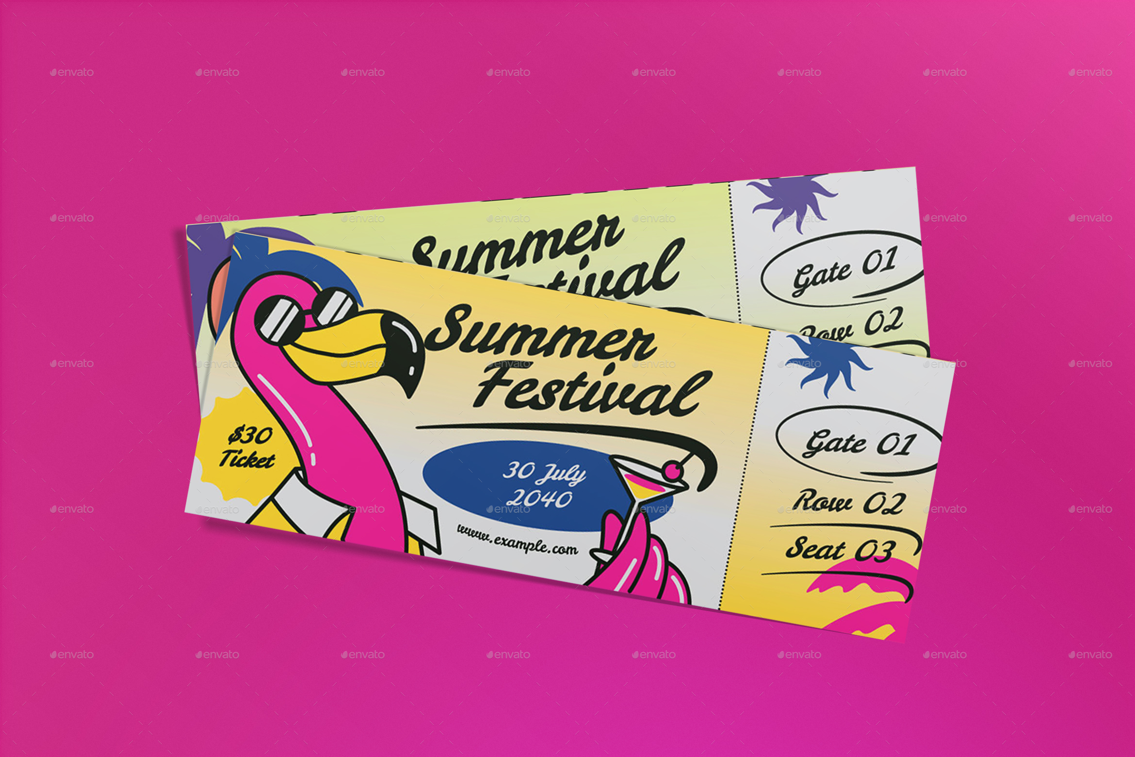 Yellow Retro Summer Festival Ticket, Print Templates | GraphicRiver
