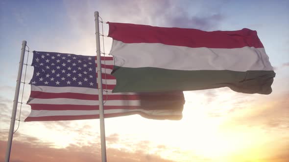 Hungary and United States Flag on Flagpole, Motion Graphics | VideoHive