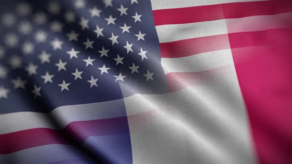 USA France Flag Mix Textured Waving Close Up Background HD, Motion Graphics