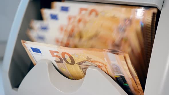 Banking Counter Checks Orange Euro Bills., Stock Footage | VideoHive