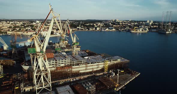 Aerial view of Pula harbour and a shipyard, Pula, Istria, Croatia ...