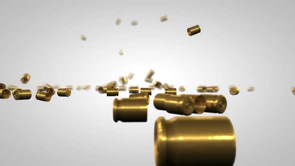 Bullet Shells Falling On White Background, Motion Graphics | VideoHive