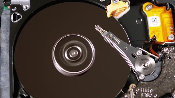 Hard Disk Drive Inside. Structure of HDD, Spinning Platter. Move ...