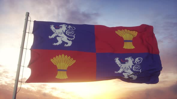 Gascogne Flag France Waving in the Wind Sky and Sun Background, Motion ...