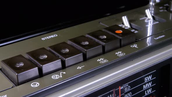 Pushing Play, Stop, Rec, Ff, Rew Buttons on a Tape Recorder, Stock Footage