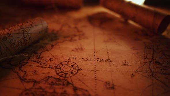 Close Up of a Old Vintage Map with Countries and Continents, Stock Footage
