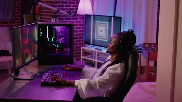 African American Gamer Girl Streaming First Person Shooter Tournament ...