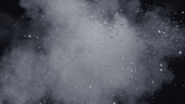White powder/particles fly after being exploded against black ...