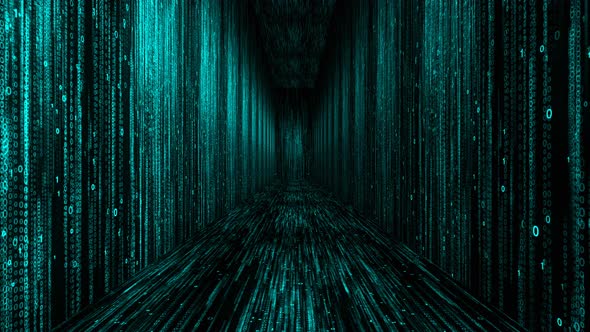 Matrix Corridor Digital Numbers 0 and 1 in Computer World of Code ...