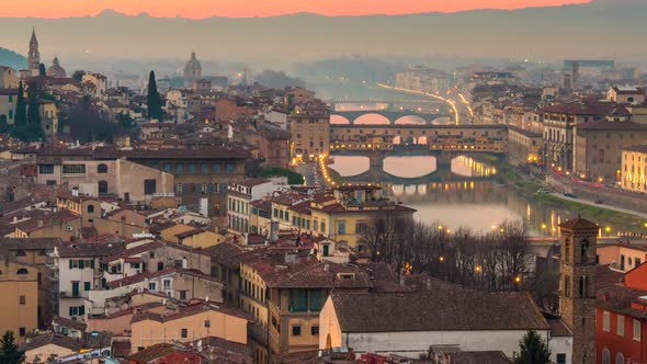 Sunset View of Florence, Italy. Time Lapse of Evening Florence Old Town ...