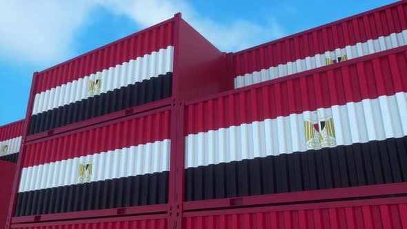 Egypt flag containers are located at the container terminal. Egypt ...