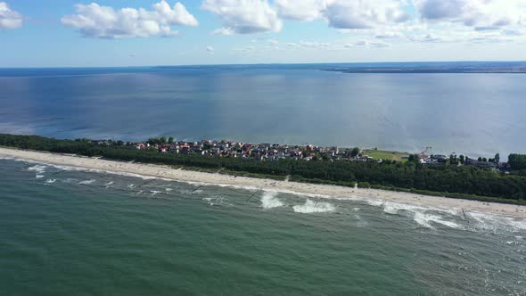 Baltic Sea, Aerial View of Chalupy city in Poland Sandy Beaches. Hel ...