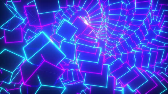 4k Looped Neon Cubic Abstraction, Motion Graphics | VideoHive