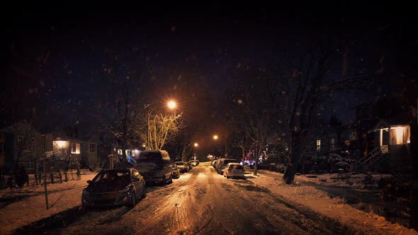 Residential Area In Heavy Snowfall At Night, Stock Footage | VideoHive