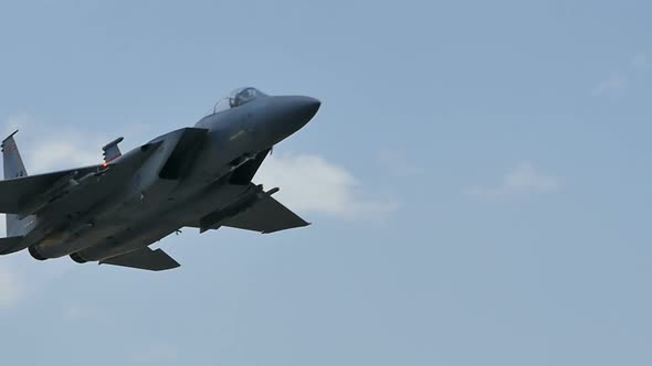 F-15 Eagle Jet Military Fighter Aircraft Low Pass FlyBy in Slow Motion, Stock Footage