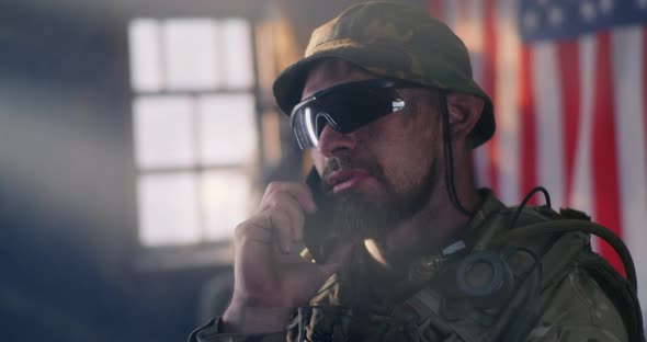 American Soldier Speaking on Smartphone, Stock Footage | VideoHive
