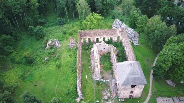 Medieval Castle Ruins in Latvia Rauna. Aerial View Over Old Stoune ...