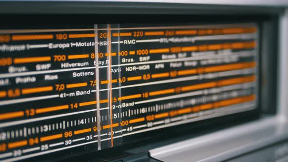 Tuning Analog Scale Of The Retro Radio With The Names Of Cities Radio Stations And Frequency
