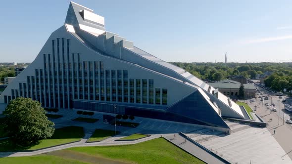 Aerial View of the National Library in Riga, Stock Footage | VideoHive