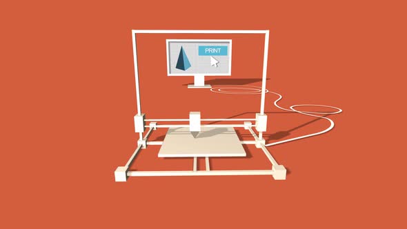 Simple Animation of Printing a Pyramid with a 3D Printer. Red ...