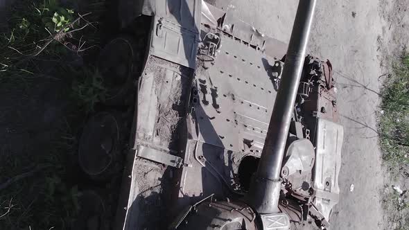 Vertical Video of Ukraine in the War Burnt Out Tank, Stock Footage