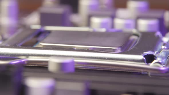 Computer Electronic Motherboard Closeup CPU Without Cooler, Stock Footage