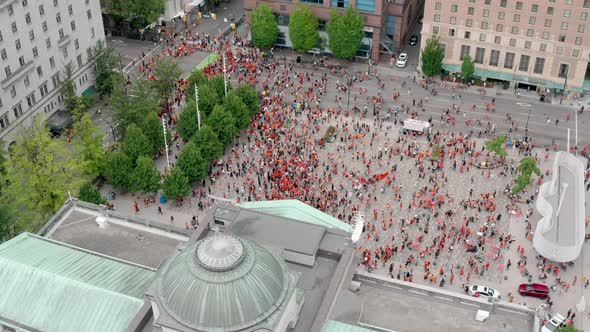 Protesters March in the Streets to Demand Justice, Aerial View Moving ...