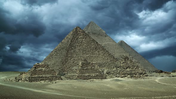 Timelapse with Storm Clouds Over Great Pyramids at Giza Cairo in Egypt ...