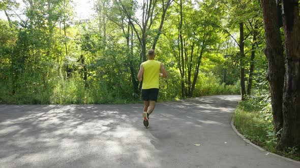 Slow Motion Jogger on Road Crossing in Park, Stock Footage | VideoHive