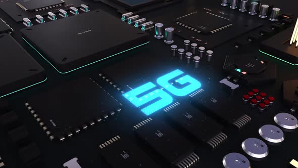 5g header. next generation chip and processor animation. big power ...