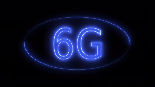 Abstract glowing text of 6G with neon light technology background ...