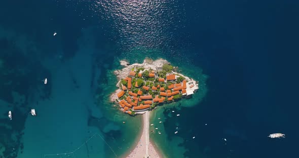 aerial view of sveti stefan Saint Stephen island, Stock Footage | VideoHive