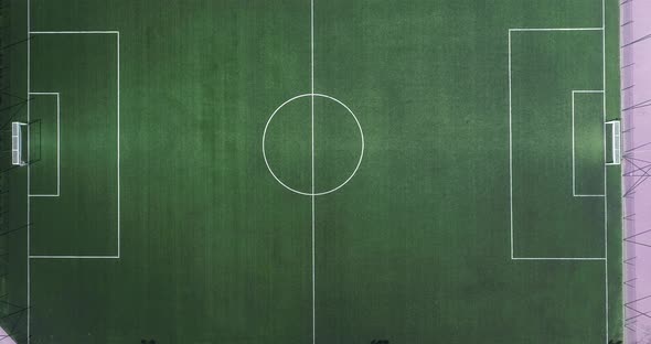Aerial view of green football, soccer pitch. Top down view on a green ...