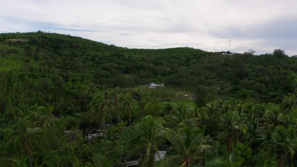Helicopter On The Vast Greenery In Fiji On A Cloudy Day - aerial, Stock ...