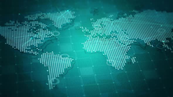 Digital Cyber Map With Dots On A Blue Background, Motion Graphics ...
