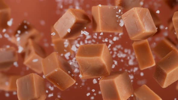 Super Slow Motion Detail Shot of Salted Caramel Explosion Towards ...