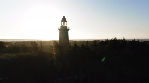 Drone To Sunset Behind Lodbjerg Lighthouse, Stock Footage | VideoHive