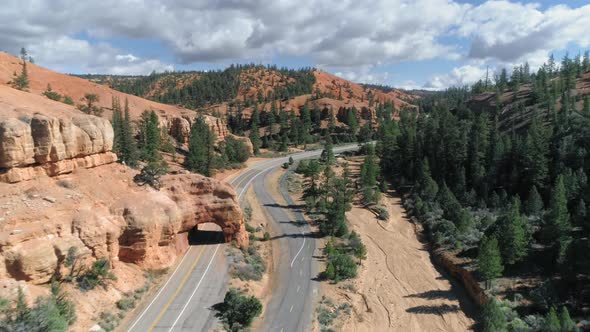 Bryce Canyon. Aerial Over the Natural Rock Arch Above Road To Bryce ...