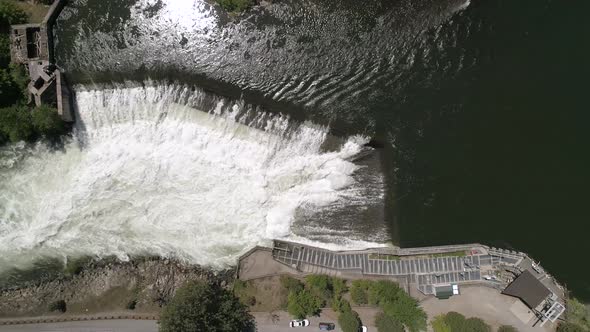 Overhead Aerial Of Wenatchee River Water Flowing On Tumwater Dam, Stock ...
