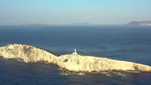 Aerial view of Cape of Ducato lighthouse in Lefkada island- Greece ...