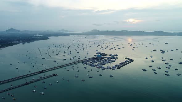 Aerial view of chalong bay with many boats yachts,longtail fishing ...