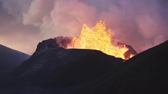 Molten Lava And Fire Erupting From Fagradalsfjall Volcano, Stock Footage