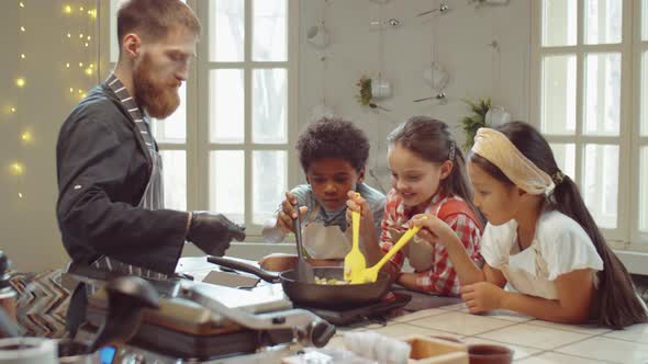 Little Kids Cooking with Chef on Culinary Lesson, Stock Footage | VideoHive
