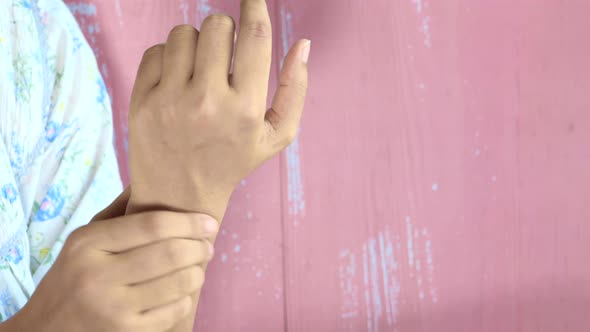 Young Women Hands on Table in Suffering Wrist Pain, Top View , Stock ...