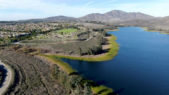 Aerial View of Otay Lake Reservoir with Blue Sky and Mountain, Stock ...