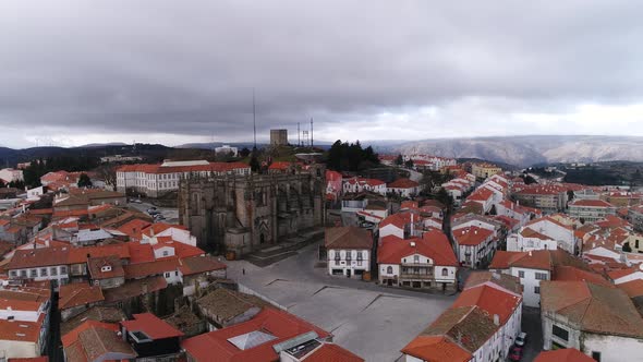 Drone view reveals layout of Guarda city surrounding the Guarda ...
