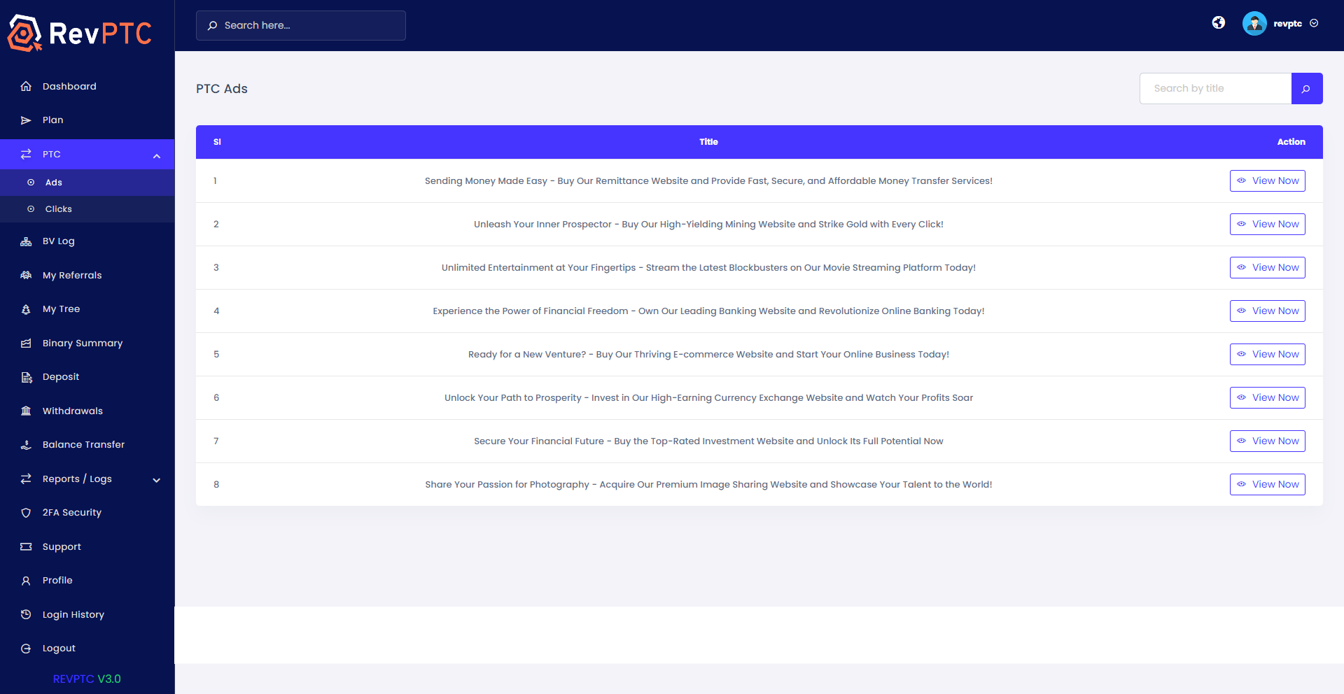 RevPTC - Multilevel Binary PTC Platform by ViserLab | CodeCanyon