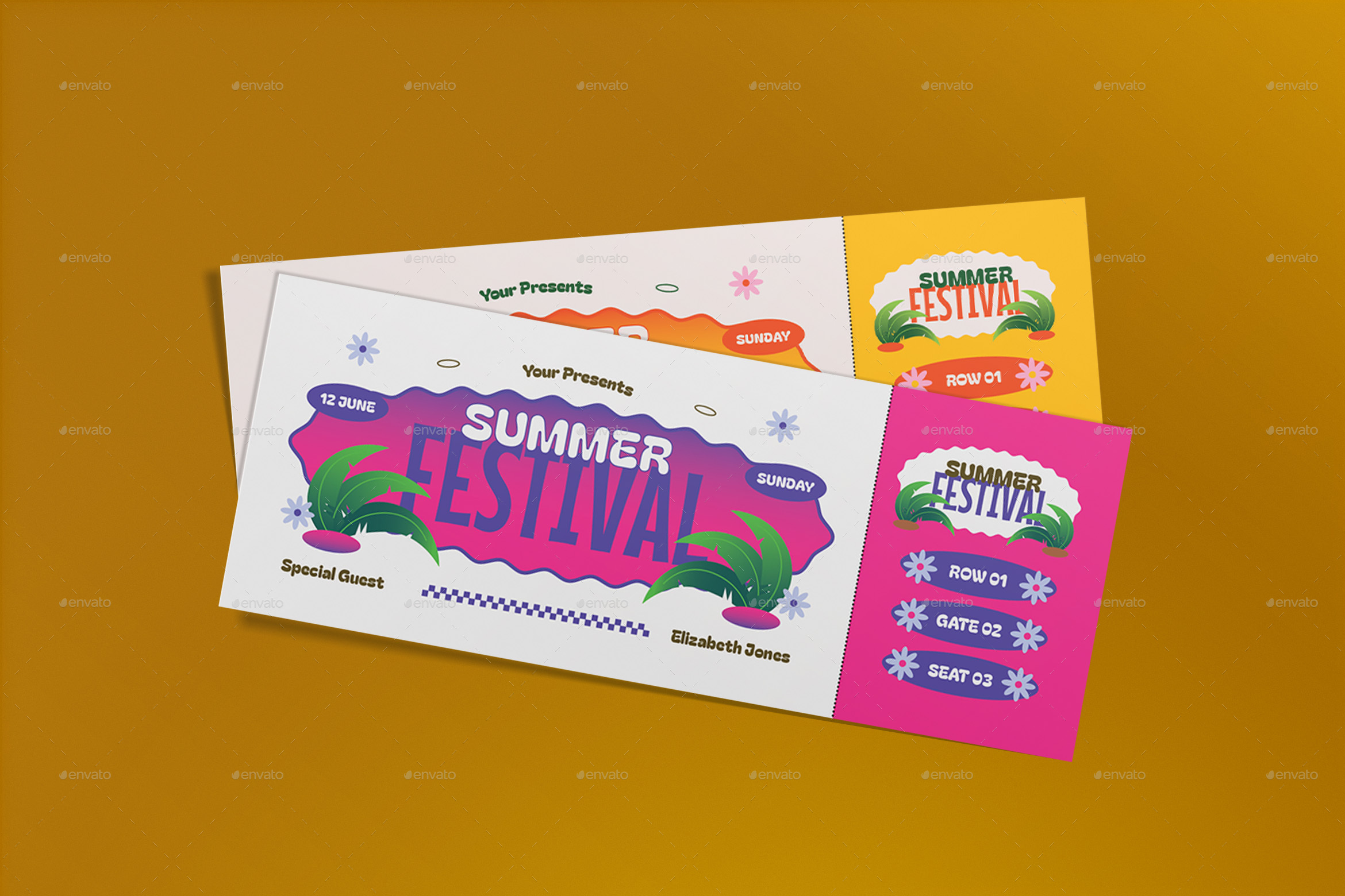 Yellow Gradient Summer Festival Ticket, Print Templates | GraphicRiver
