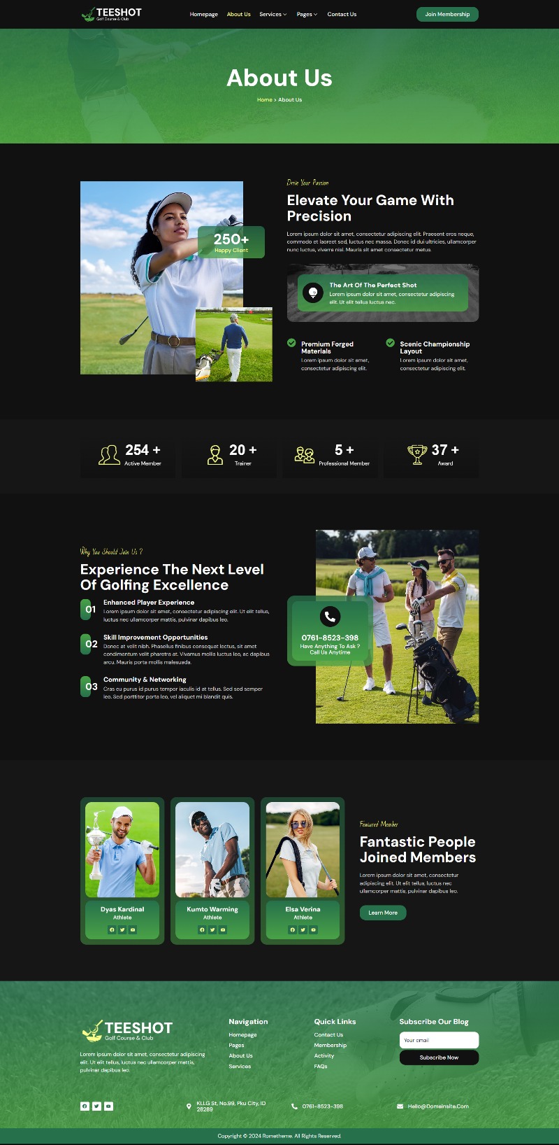 Teeshot - Golf Club & Course Elementor Template Kit by Rometheme ...